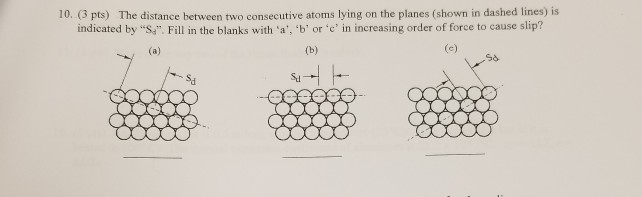 Solved 10. 3 pts) The distance between two consecutive atoms | Chegg.com
