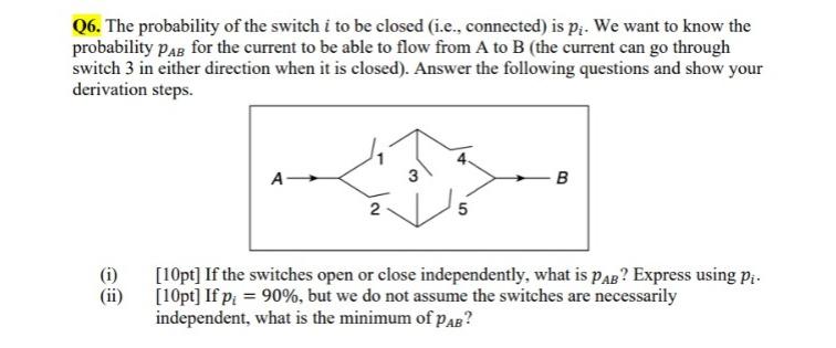 Solved Q6. The probability of the switch i to be closed | Chegg.com