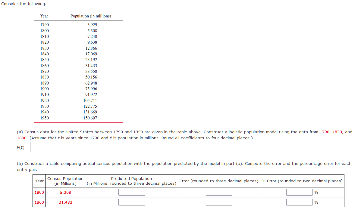 Solved Consider the following. (a) Census data for the | Chegg.com Solved Consider the following. (a) Census data for the | Chegg.com