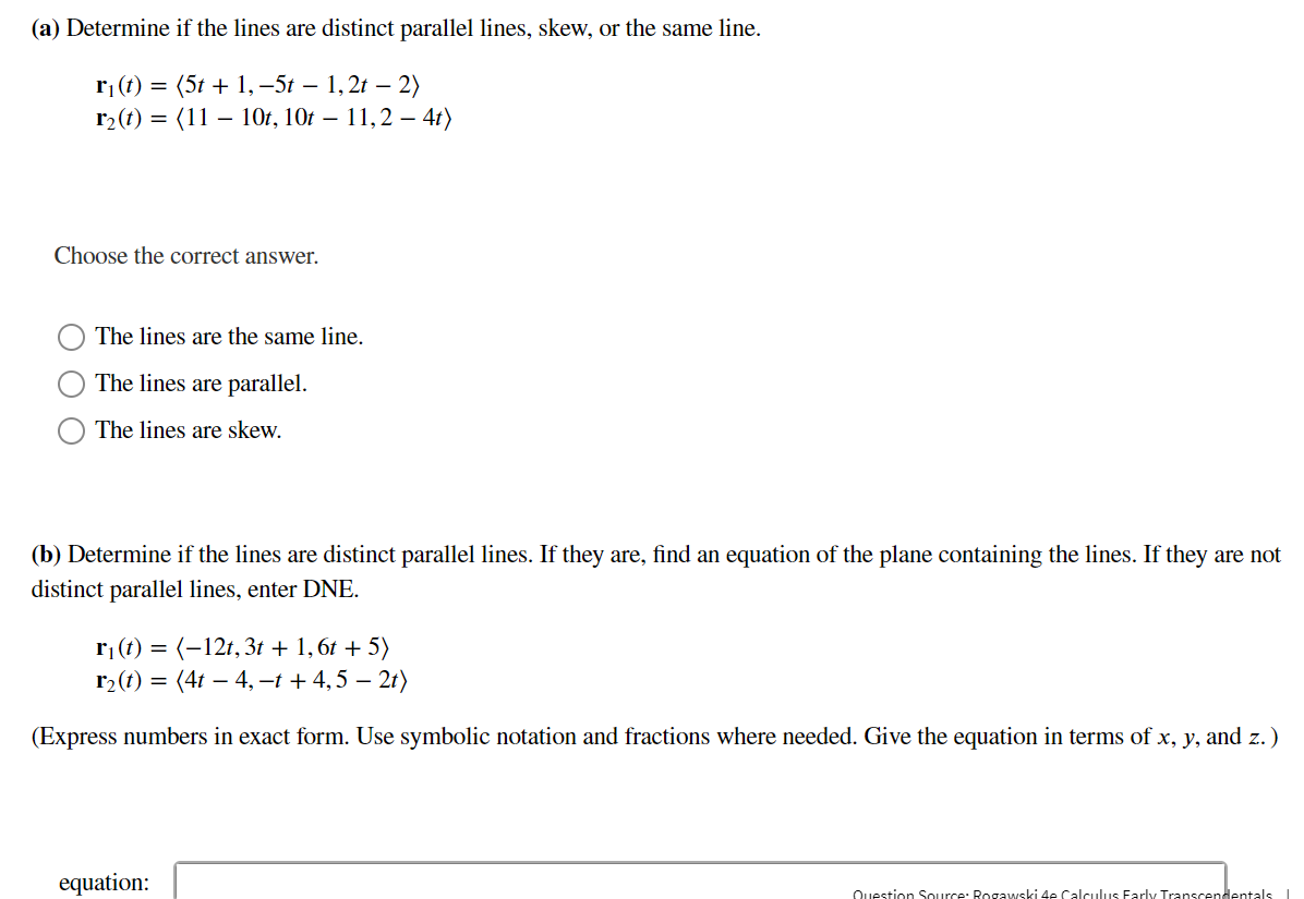 Solved (a) ﻿Determine if the lines are distinct parallel | Chegg.com