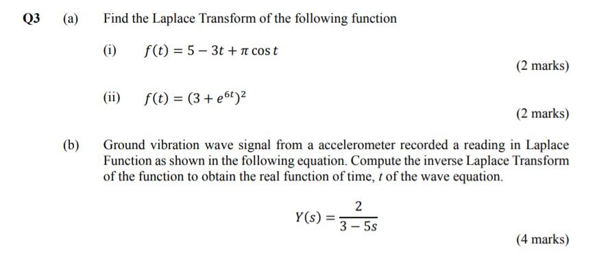 Solved Q3 (a) Find the Laplace Transform of the following | Chegg.com