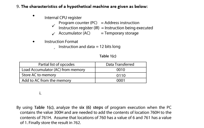 Solved 9. The characteristics of a hypothetical machine are | Chegg.com