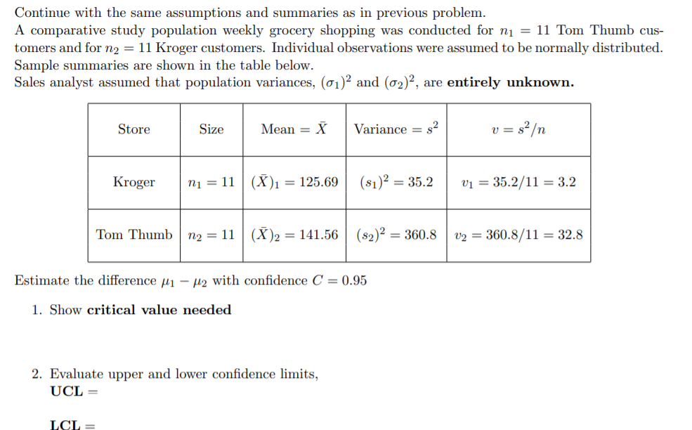 A comparative study population weekly grocery | Chegg.com