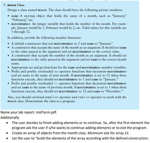 Solved 7 Month Class Design A Class Named Month The Class 