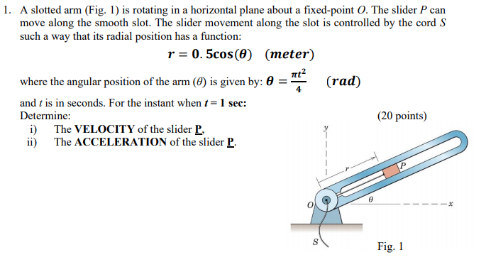 Solved 1. A slotted arm (Fig. 1) is rotating in a horizontal | Chegg.com
