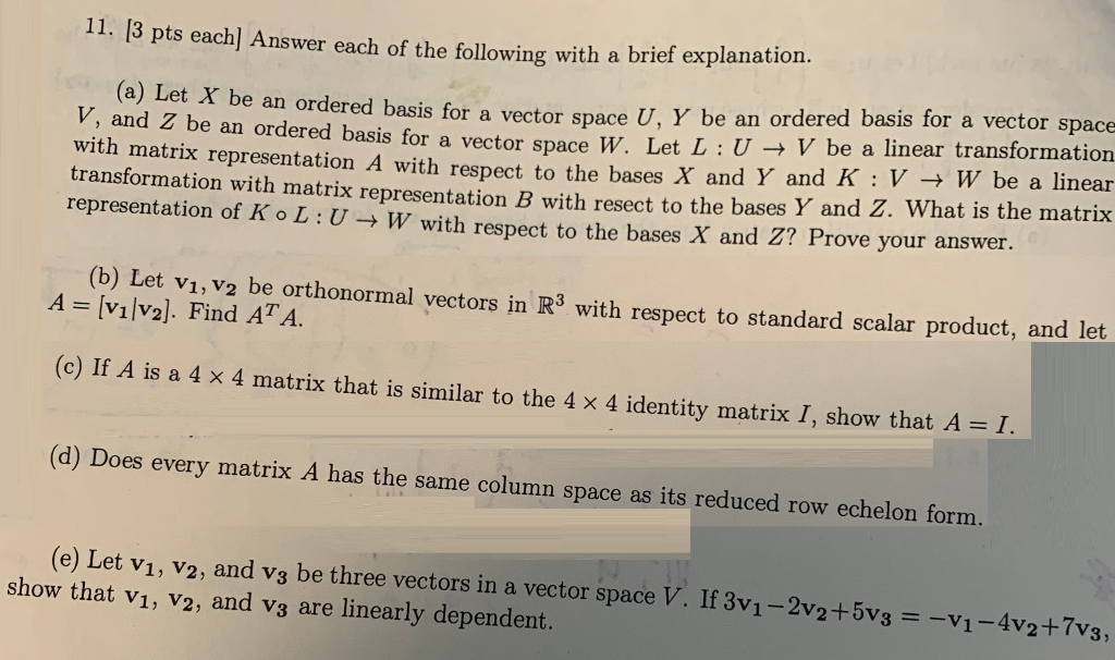 Solved 11. [3 pts each) Answer each of the following with a | Chegg.com
