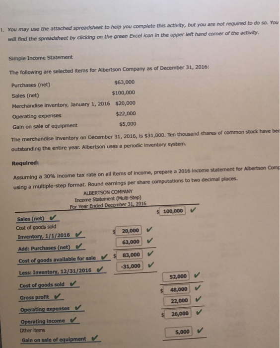 Solved l. You may use the attached spreadsheet to help you | Chegg.com