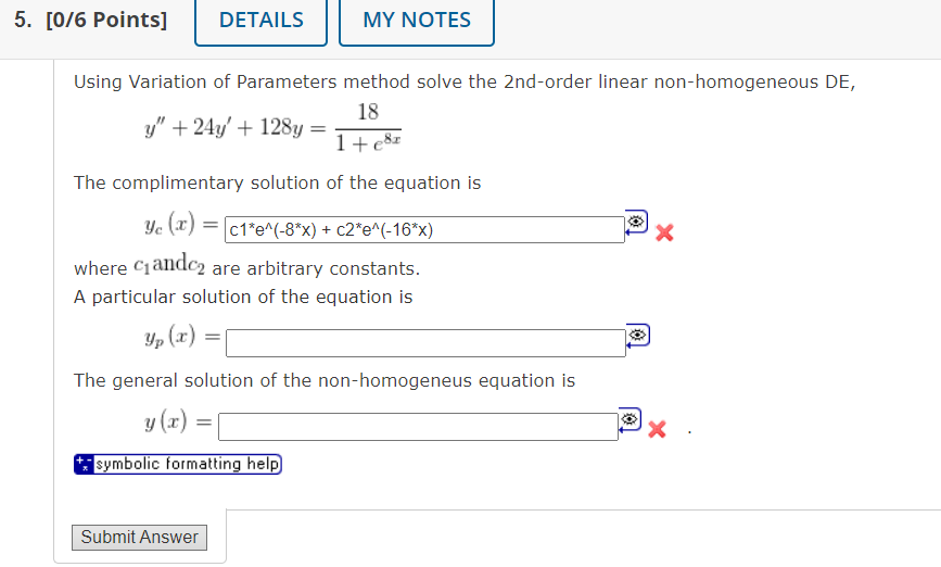 Solved Using Variation of ﻿Parameters method solve the | Chegg.com