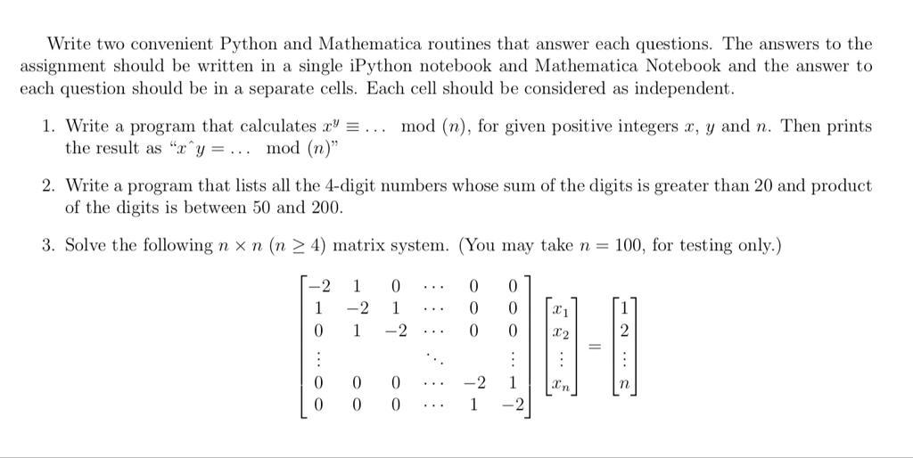 Write two convenient Python and Mathematica routines | Chegg.com