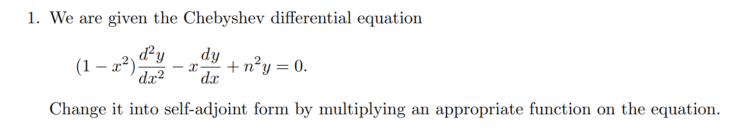 Solved 1. We are given the Chebyshev differential equation | Chegg.com