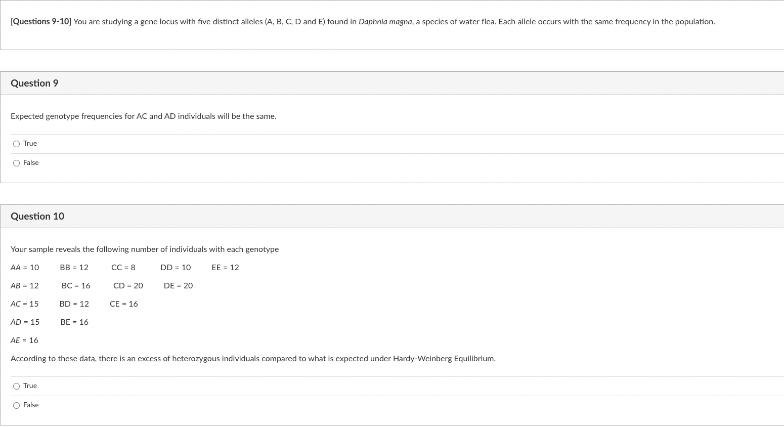 Solved Question 9 Expected genotype frequencies for AC and | Chegg.com