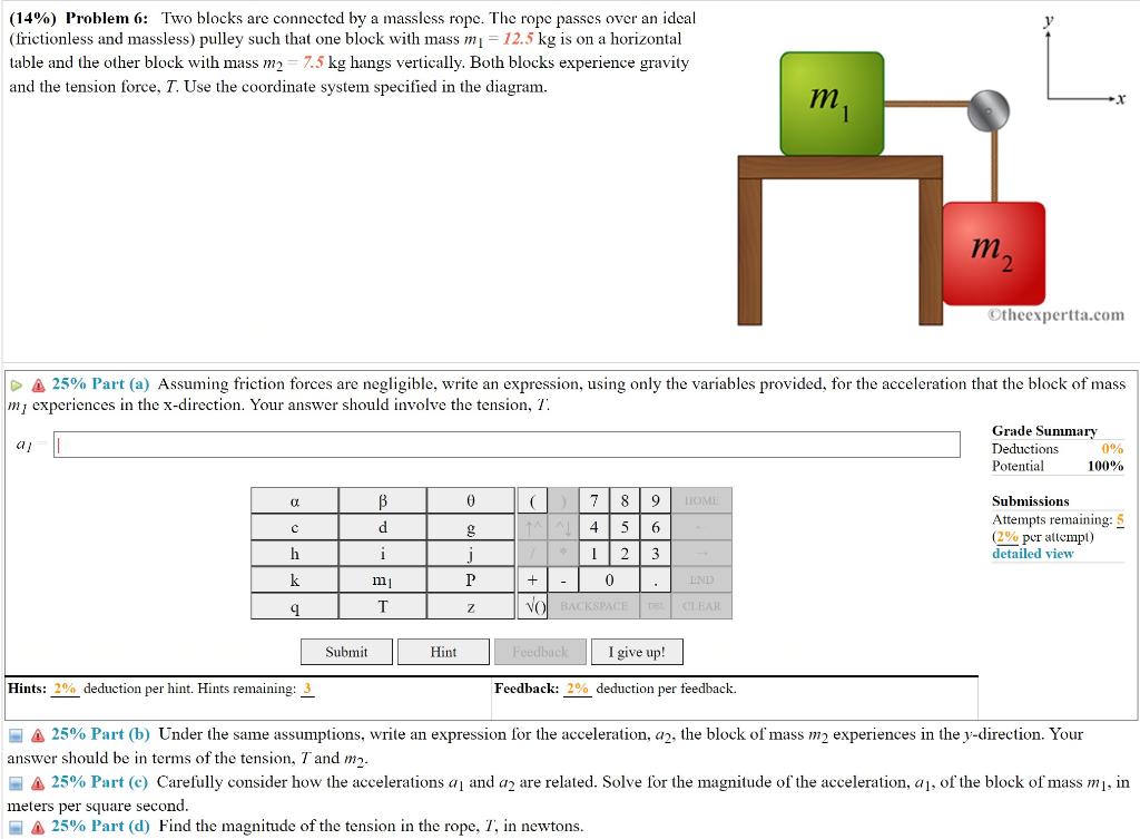 Solved (14%) Problem 6: Two blocks are connected by a | Chegg.com