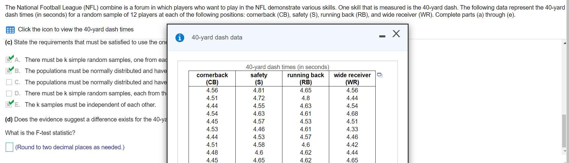 Solved The National Football League (NFL) combine is a forum | Chegg.com