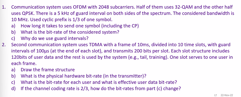 Solved Communication system uses OFDM with 2048 subcarriers. | Chegg.com