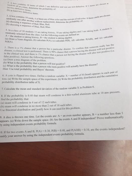 Solved 2. A box contains 10 items of which 3 are defective | Chegg.com