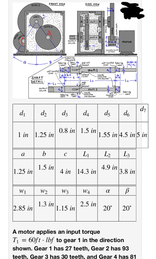 FRONT VIEW SIDE VIEW EAR shaft MOTOR SPLINE shaft 1 d | Chegg.com