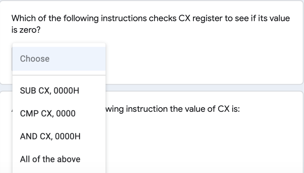 Solved Which of the following instructions checks CX | Chegg.com