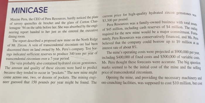 Solved MINICASE Mavine Peru, the CEO of Peru Resources, | Chegg.com