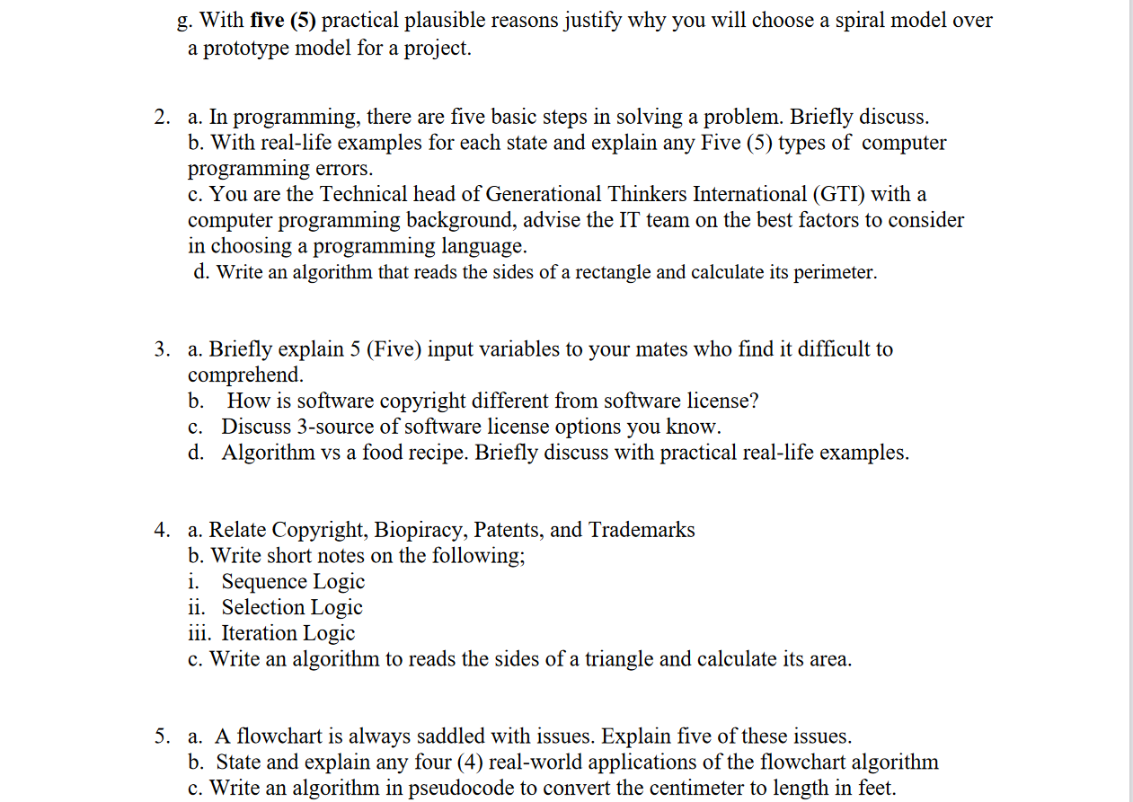Solved g. With five (5) practical plausible reasons justify | Chegg.com