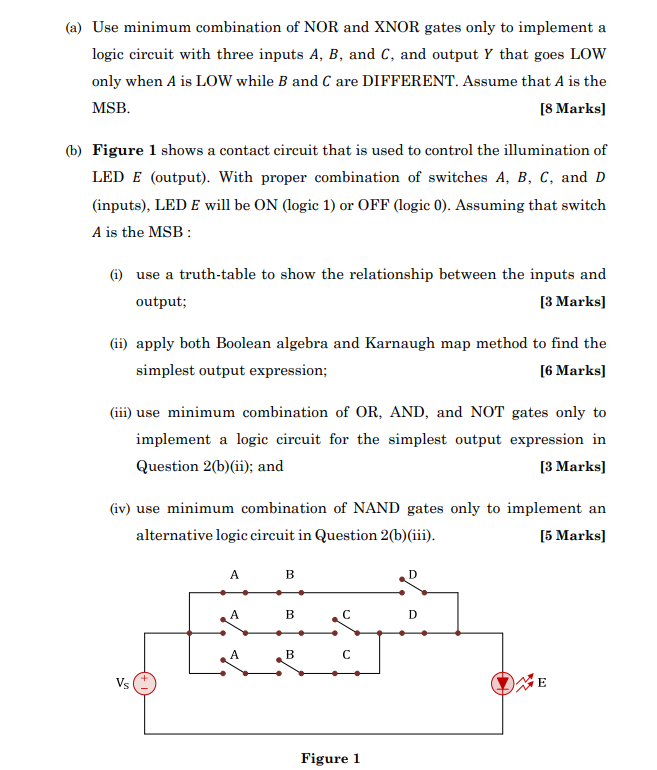 Solved (a) Use minimum combination of NOR and XNOR gates | Chegg.com