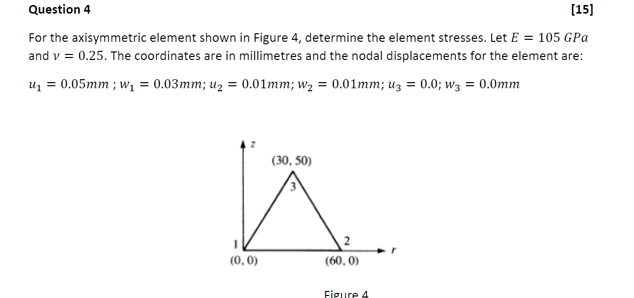 Solved Question 4 [15] For the axisymmetric element shown in | Chegg.com
