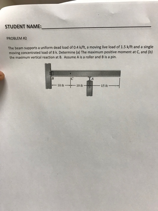 Solved STUDENT NAME: PROBLEM #2 The beam supports a uniform | Chegg.com Solved STUDENT NAME: PROBLEM #2 The beam supports a uniform | Chegg.com