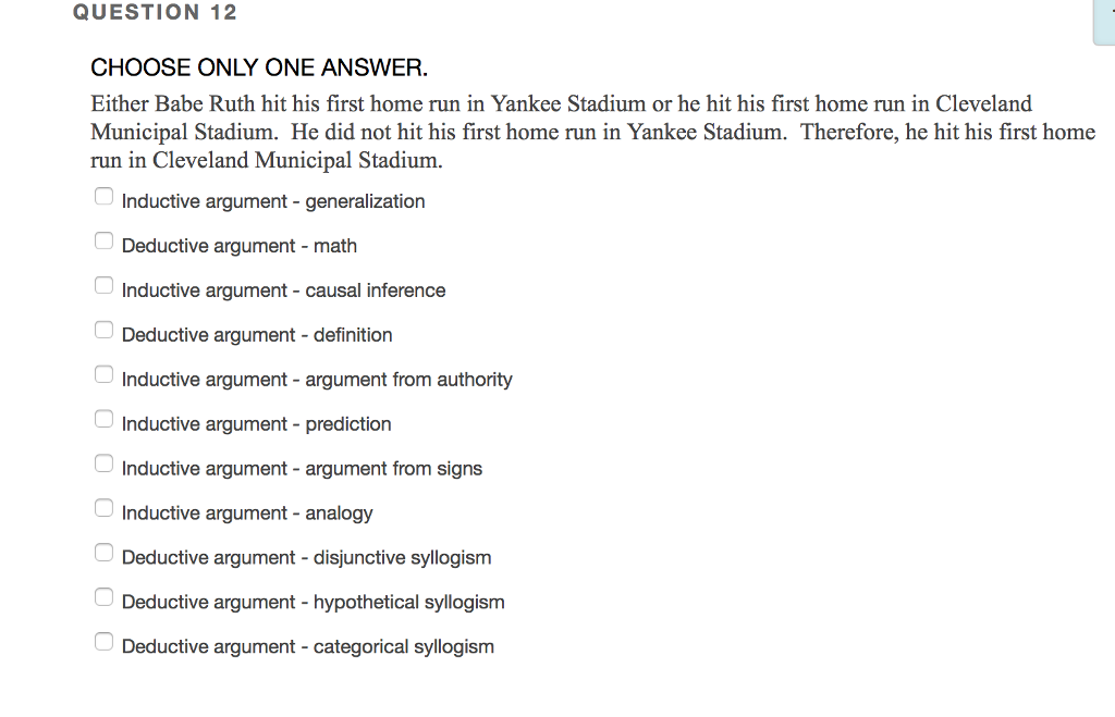 Solved QUESTION 12 CHOOSE ONLY ONE ANSWER. Either Babe Ruth | Chegg.com