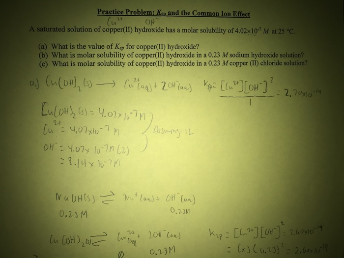 Solved Practice Problem: Ksn and the Common Ion Effect Cu A | Chegg.com
