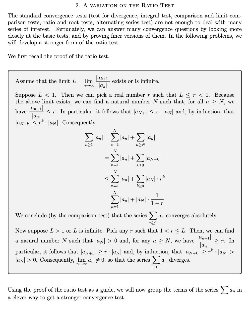 Solved 2. A VARIATION ON THE RATIO TEST The standard | Chegg.com