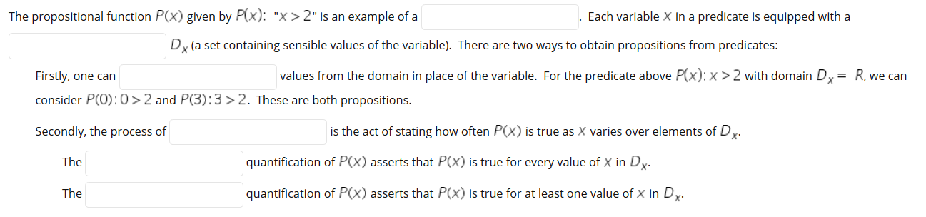 Solved The propositional function P(x) given by P(x): "X>2" | Chegg.com