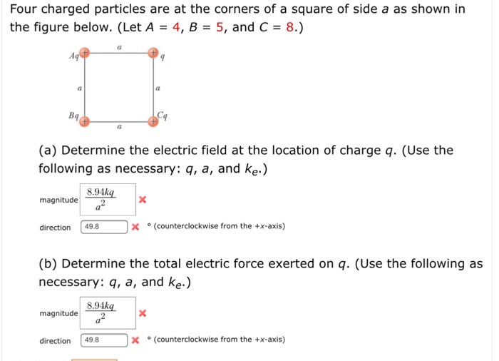 Solved Four charged particles are at the corners of a square | Chegg.com