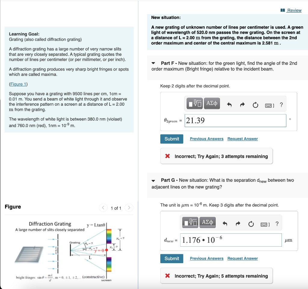 Solved A diffraction grating produces very sharp bright | Chegg.com