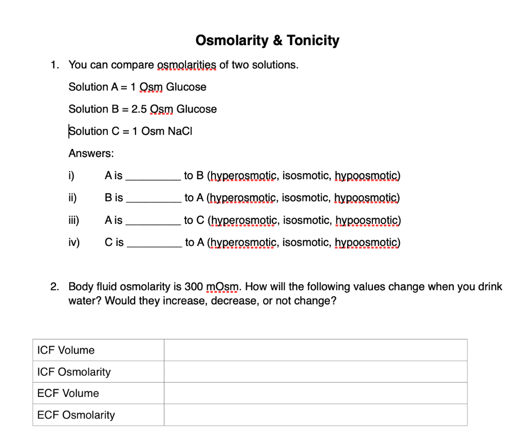 Solved 1. You can compare osmolarities of two solutions. | Chegg.com
