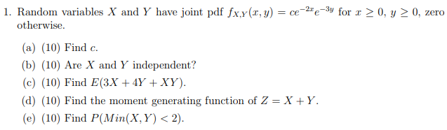 Solved 1. Random variables X and Y have joint pdf fx,y (2', | Chegg.com