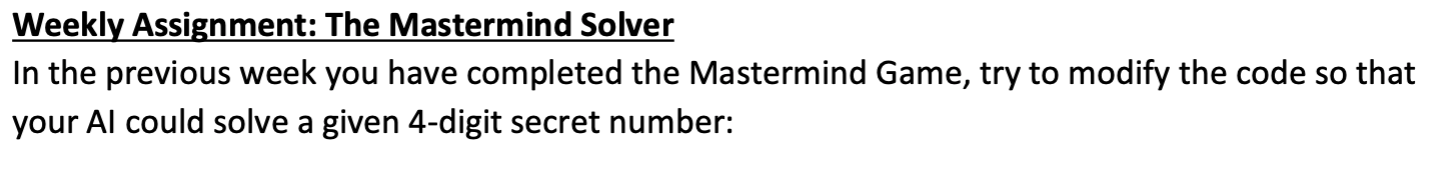 Weekly Assignment: The Mastermind Solver In the | Chegg.com