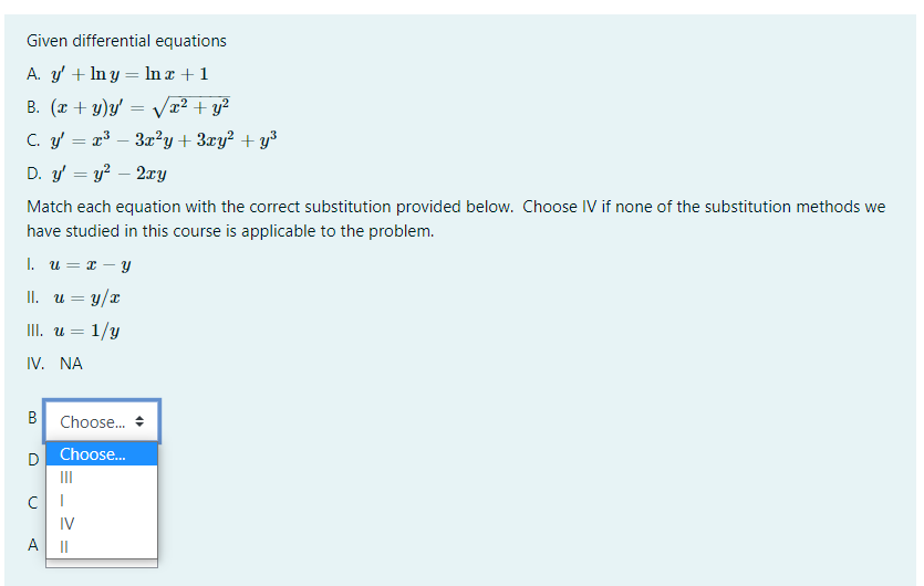 Solved Given differential equations A. y′+lny=lnx+1 B. | Chegg.com