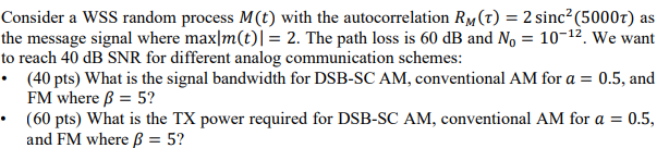 Solved Consider a WSS random process M(t) with the | Chegg.com