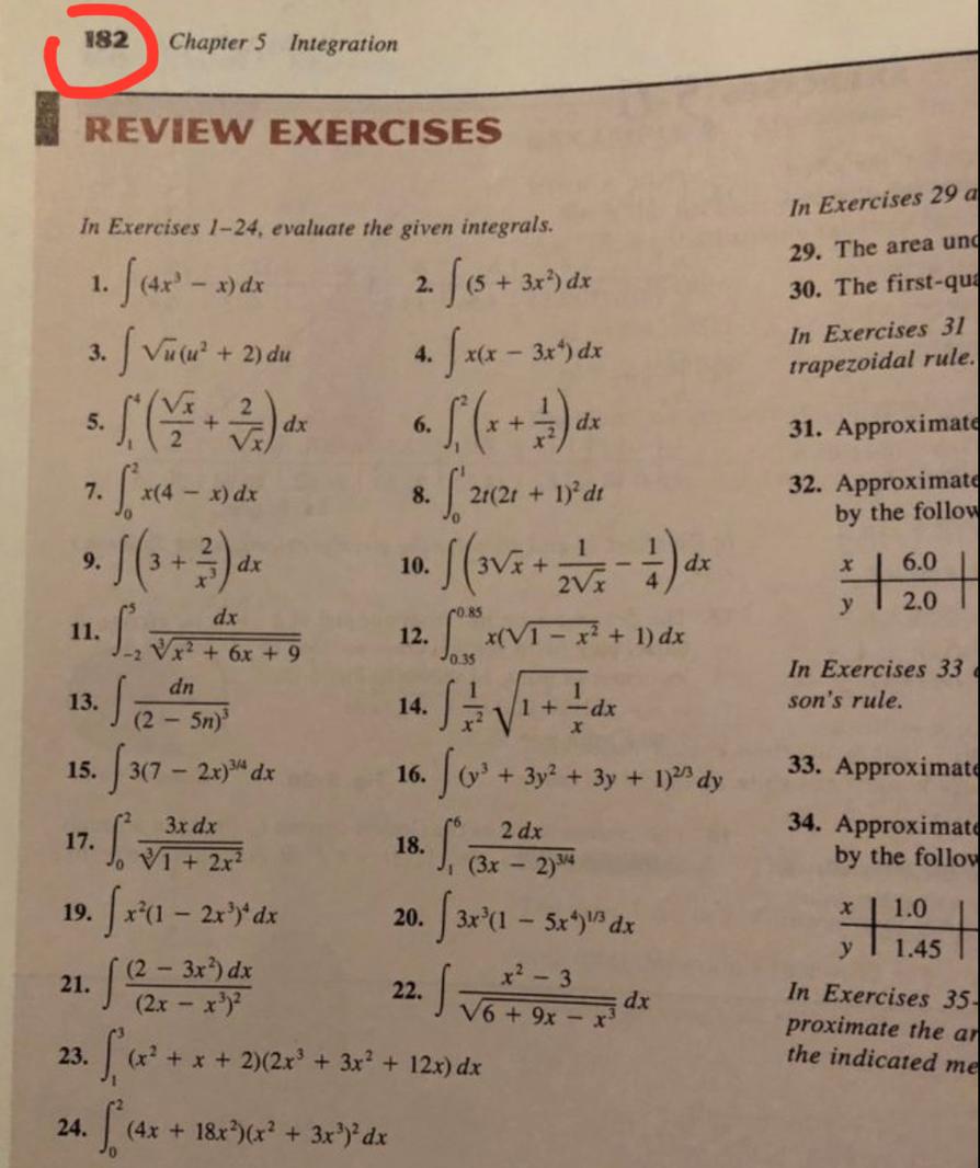 Solved 182 Chapter 5 Integration REVIEW EXERCISES In | Chegg.com