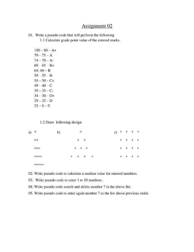 Solved Assignment 02 01 Write A Pseudo Code That Will 