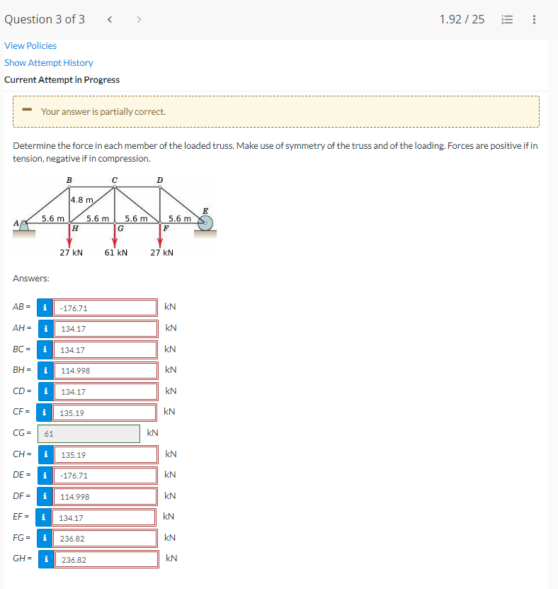 Solved - Your answer is partially correct. Determine the | Chegg.com
