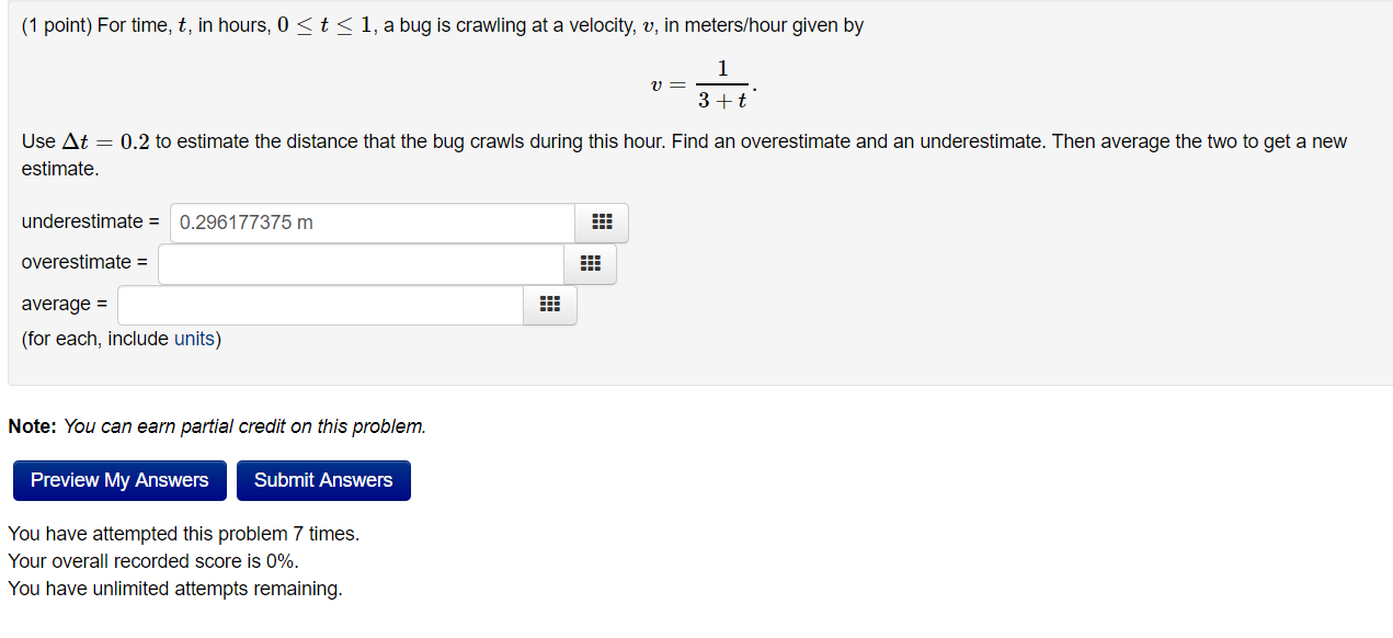 Solved (1 point) For time, t, in hours, 0 | Chegg.com
