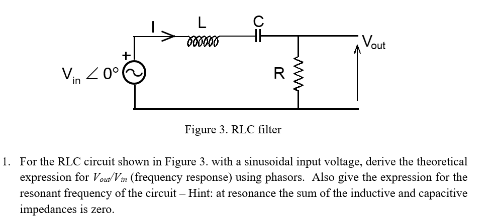 Solved L 000000 Vout Vin 20° R Figure 3. RLC filter 1. For | Chegg.com