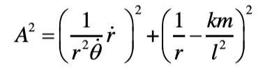 Solved A2=(r2θ˙1r˙)2+(r1−l2km)2Utilizing l=mr2θ˙,V=rk, and | Chegg.com