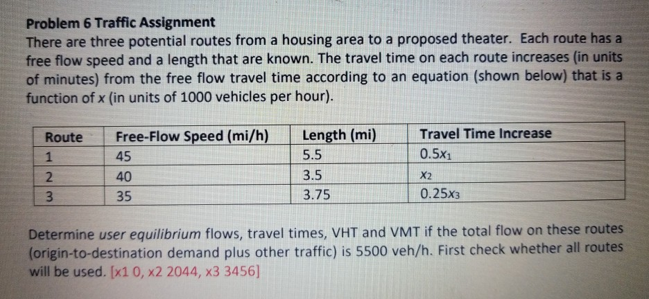 Problem 6 Traffic Assignment There are three | Chegg.com