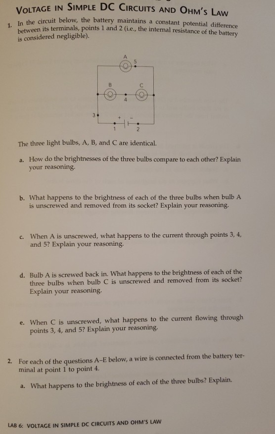 Solved VOLTAGE IN SIMPLE DC G 1. In the circuit below. + | Chegg.com