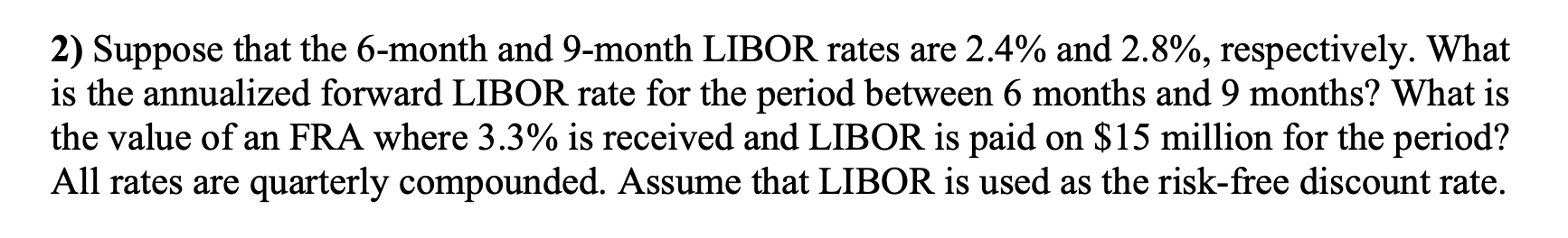 Solved 2) Suppose that the 6-month and 9-month LIBOR rates | Chegg.com
