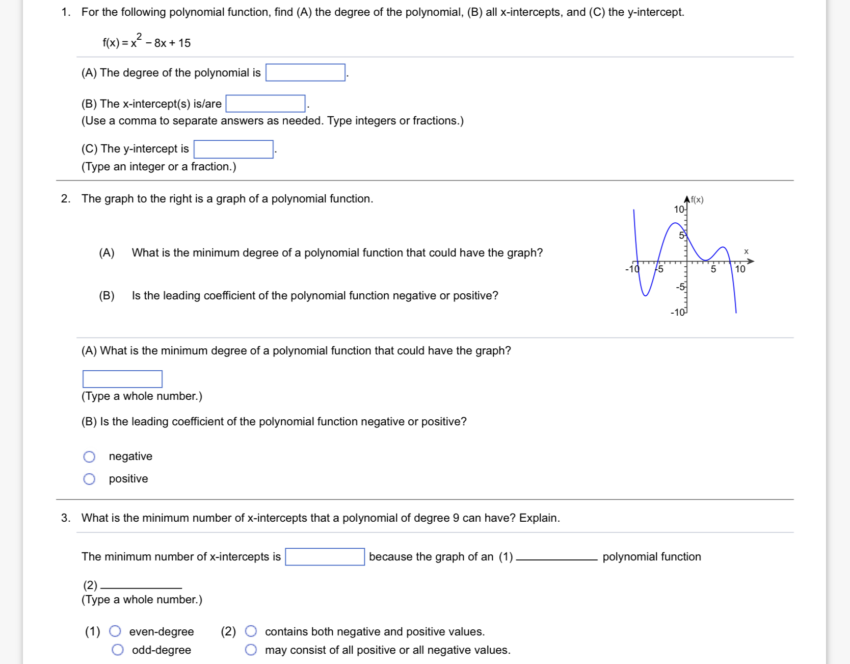 Solved 1. For the following polynomial function, find (A) | Chegg.com