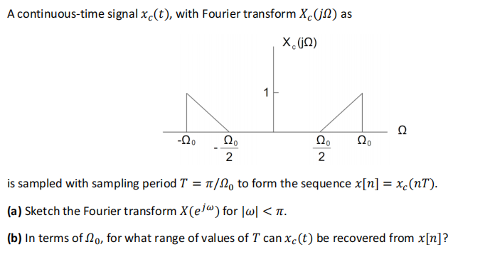 Solved A continuous-time signal xc(t), with Fourier | Chegg.com