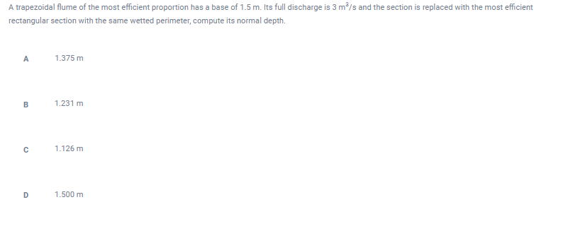 Solved A trapezoidal flume of the most efficient proportion | Chegg.com