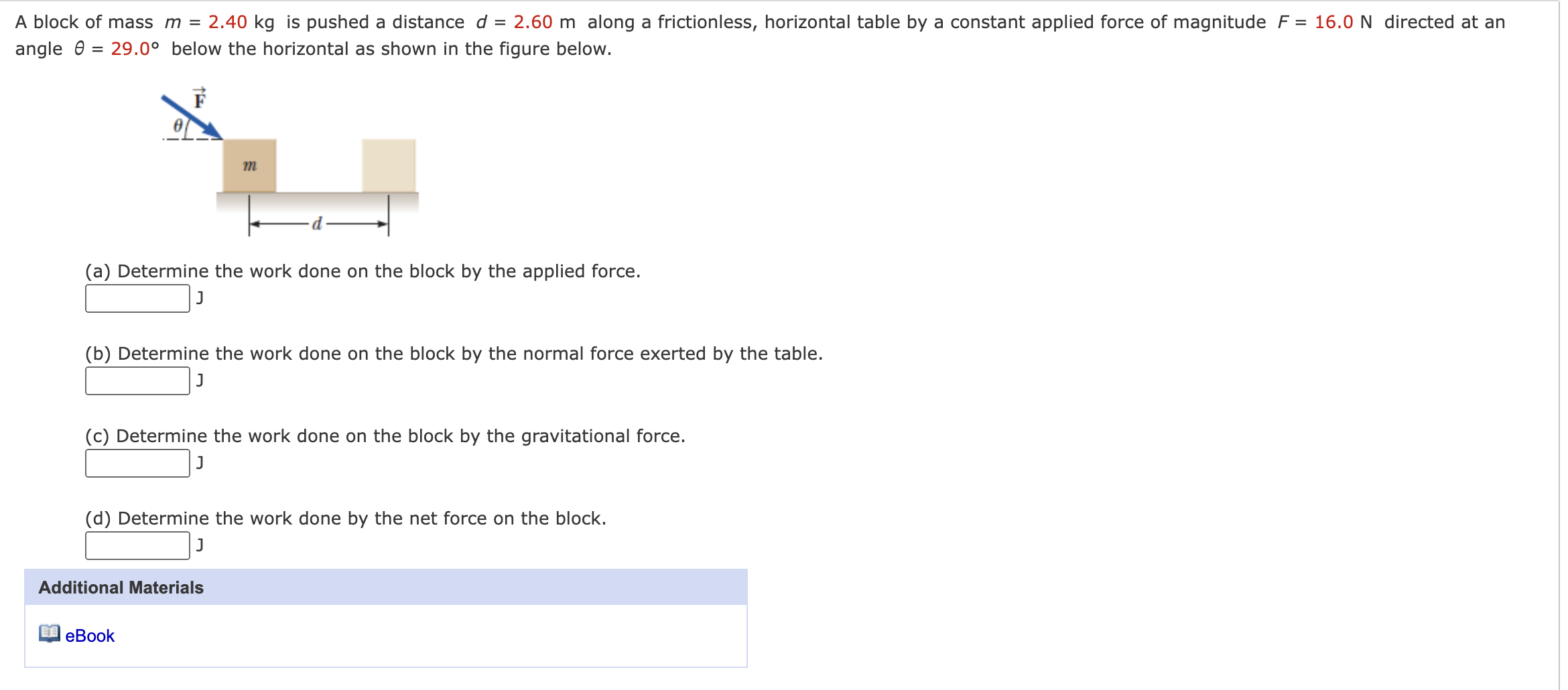 Solved A block of mass m=2.40 kg is pushed a distance d=2.60 | Chegg.com